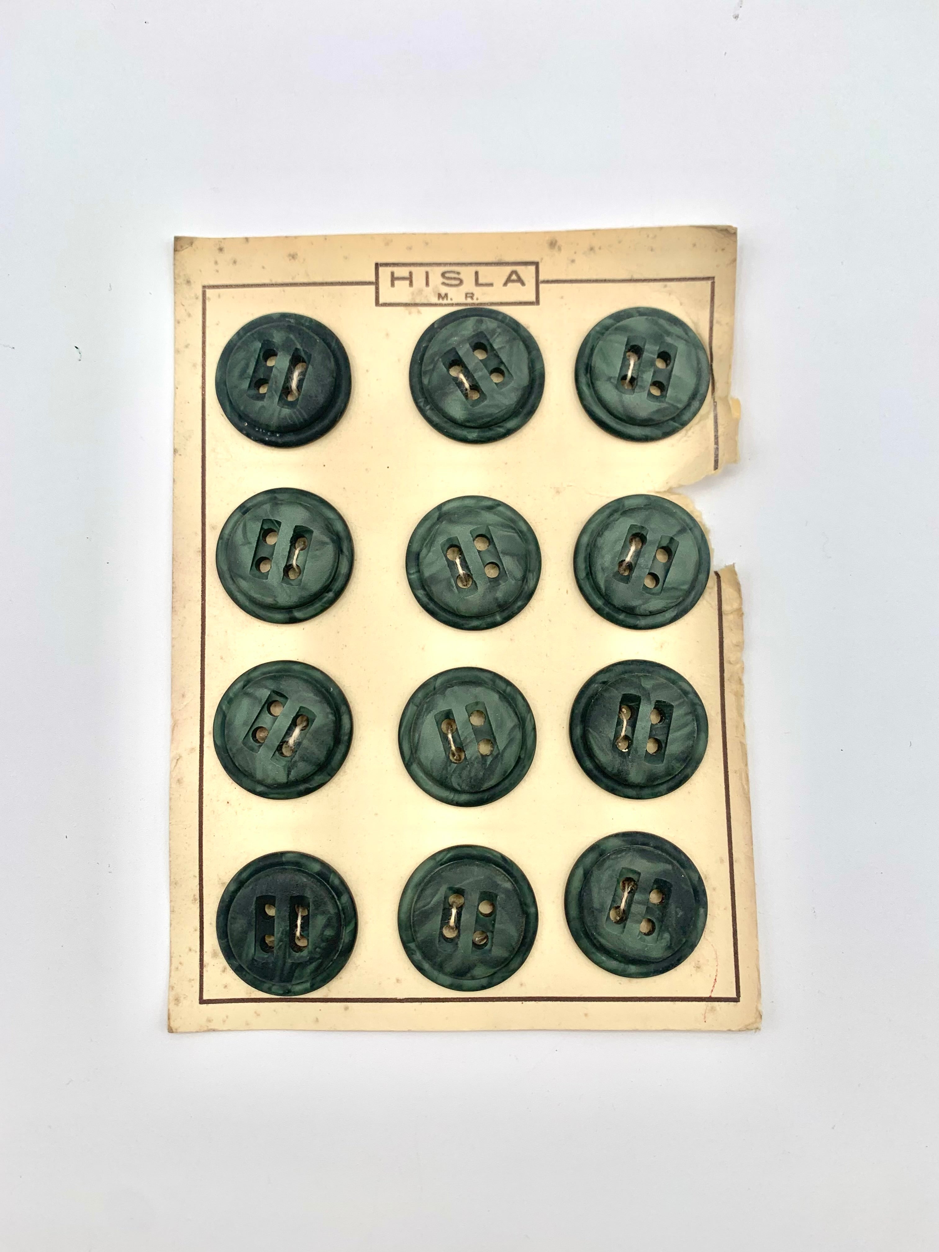 Cartón 12 botones vintage años 40 color verde – La Crisálida