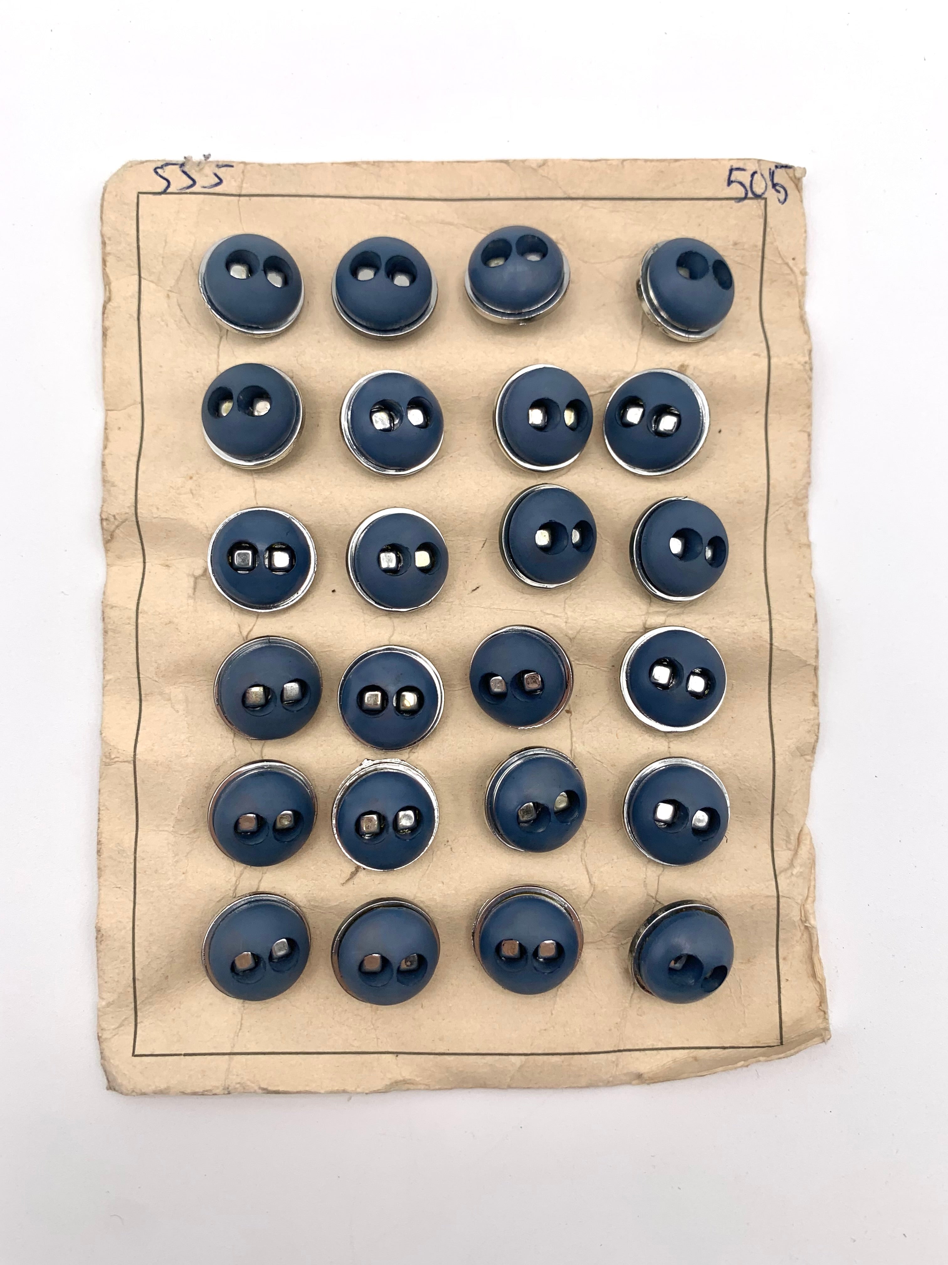 Cartón 24 botones vintage años 40 color azul y plata – La Crisálida