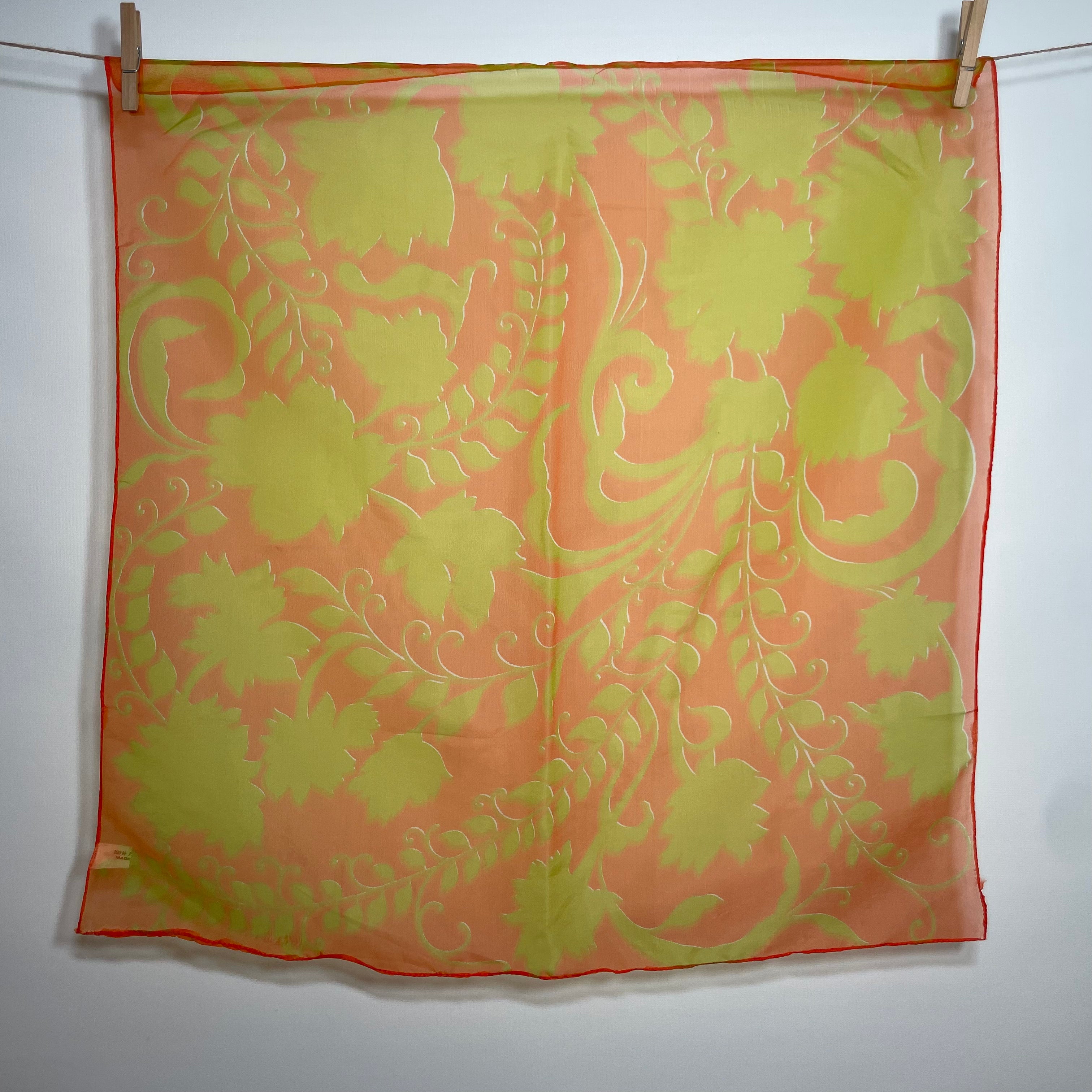 Pañuelo italiano vintage de gasa años 70 color naranja y verde ácido ...